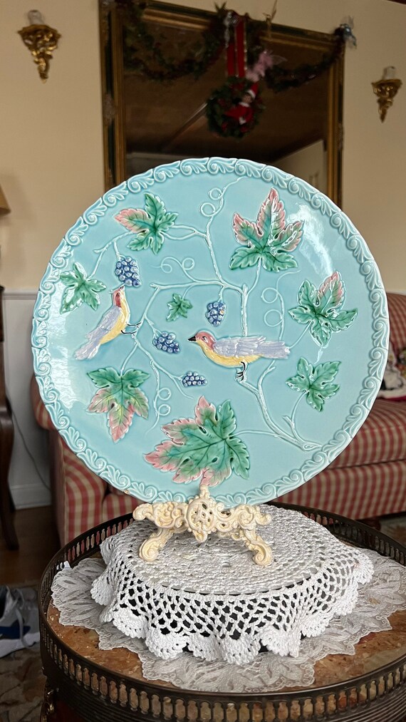 French Country Majolica Turquoise Highmount Bird Platter Plate - Etsy