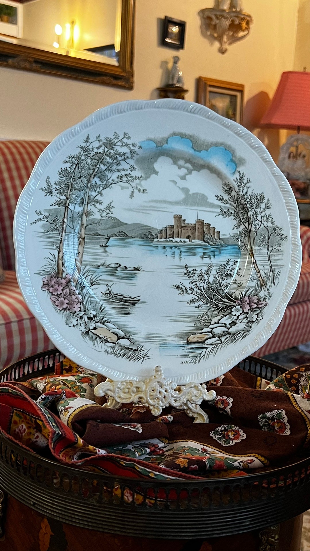English Country Toile Queen Castle by Alfred Meakin Plate - Etsy