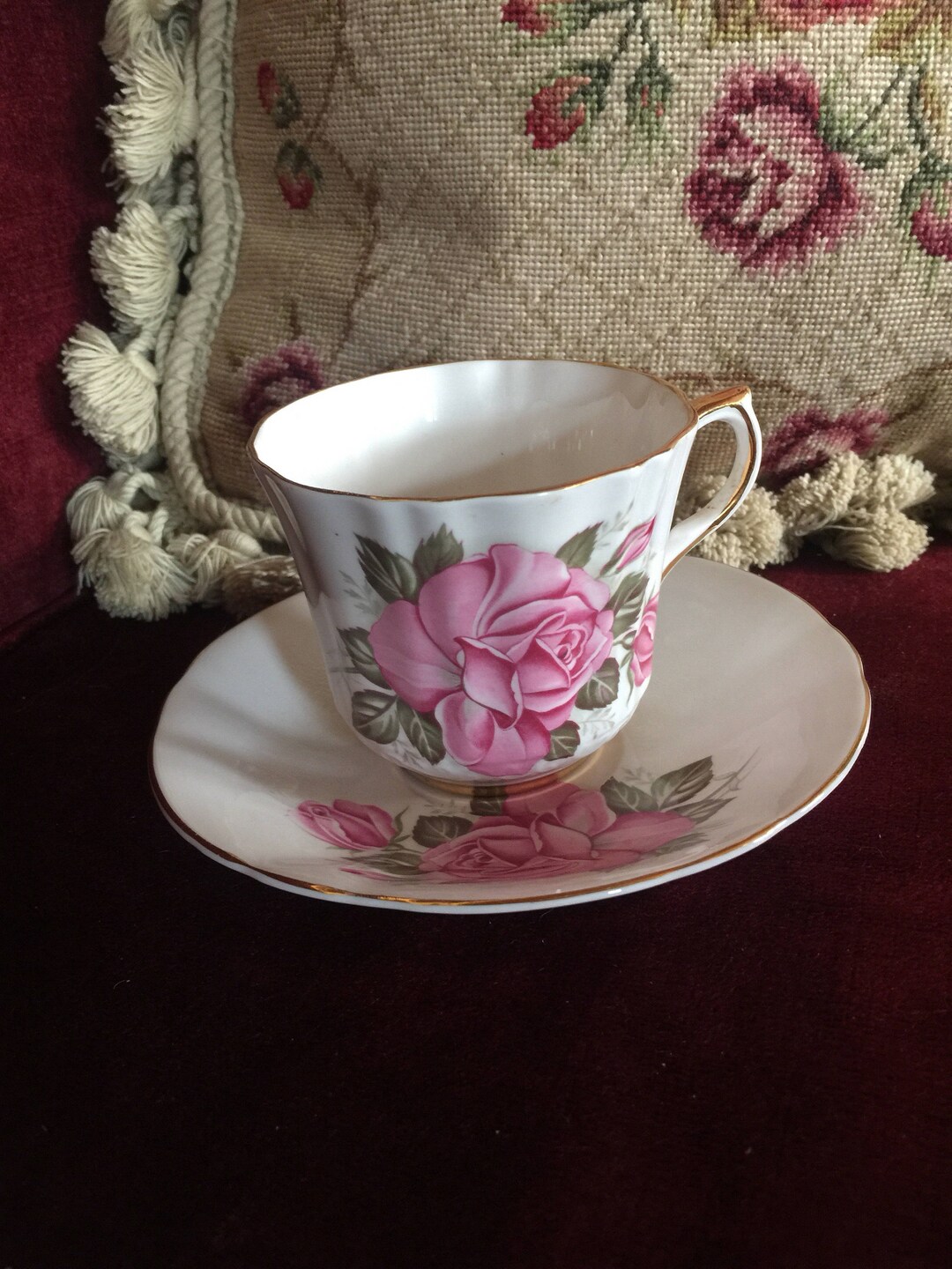 Country English Cottage Rose Bone China Royal London Teacup and Saucer ...