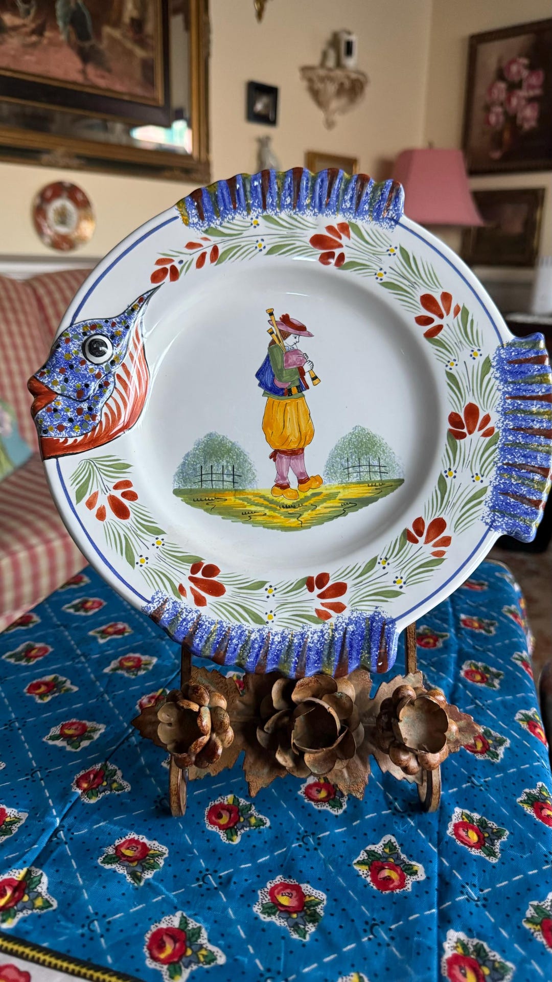 French Country Provence HB Henriot Quimper Mistral Blue Fish Breton Man ...