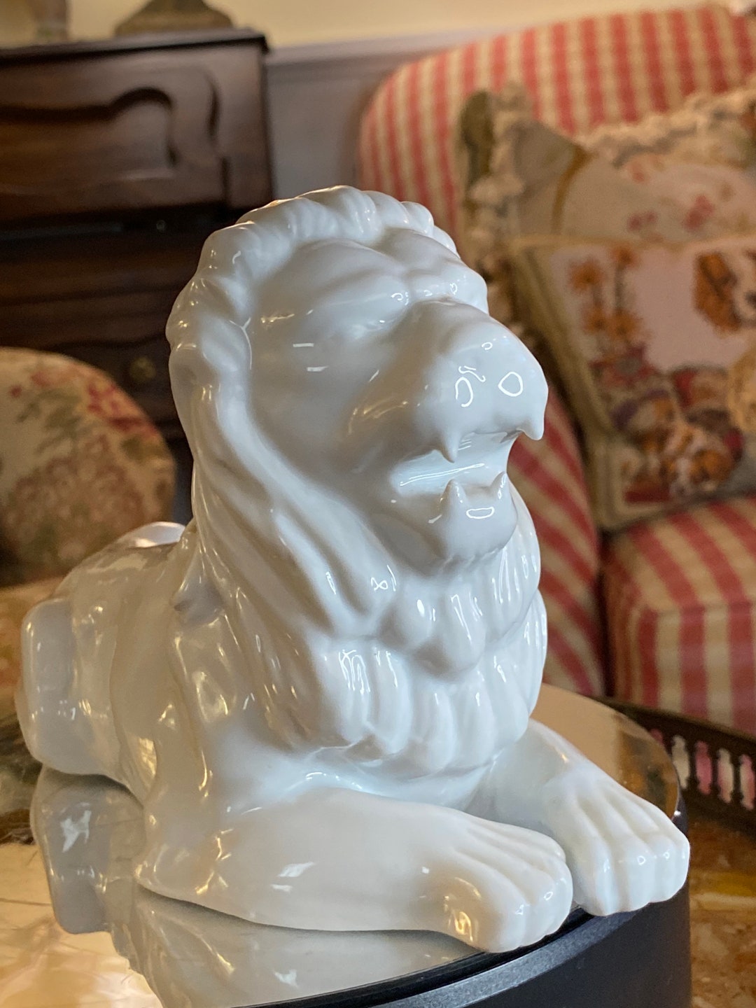 European Porcelain White Lion Figurine Statue - Etsy
