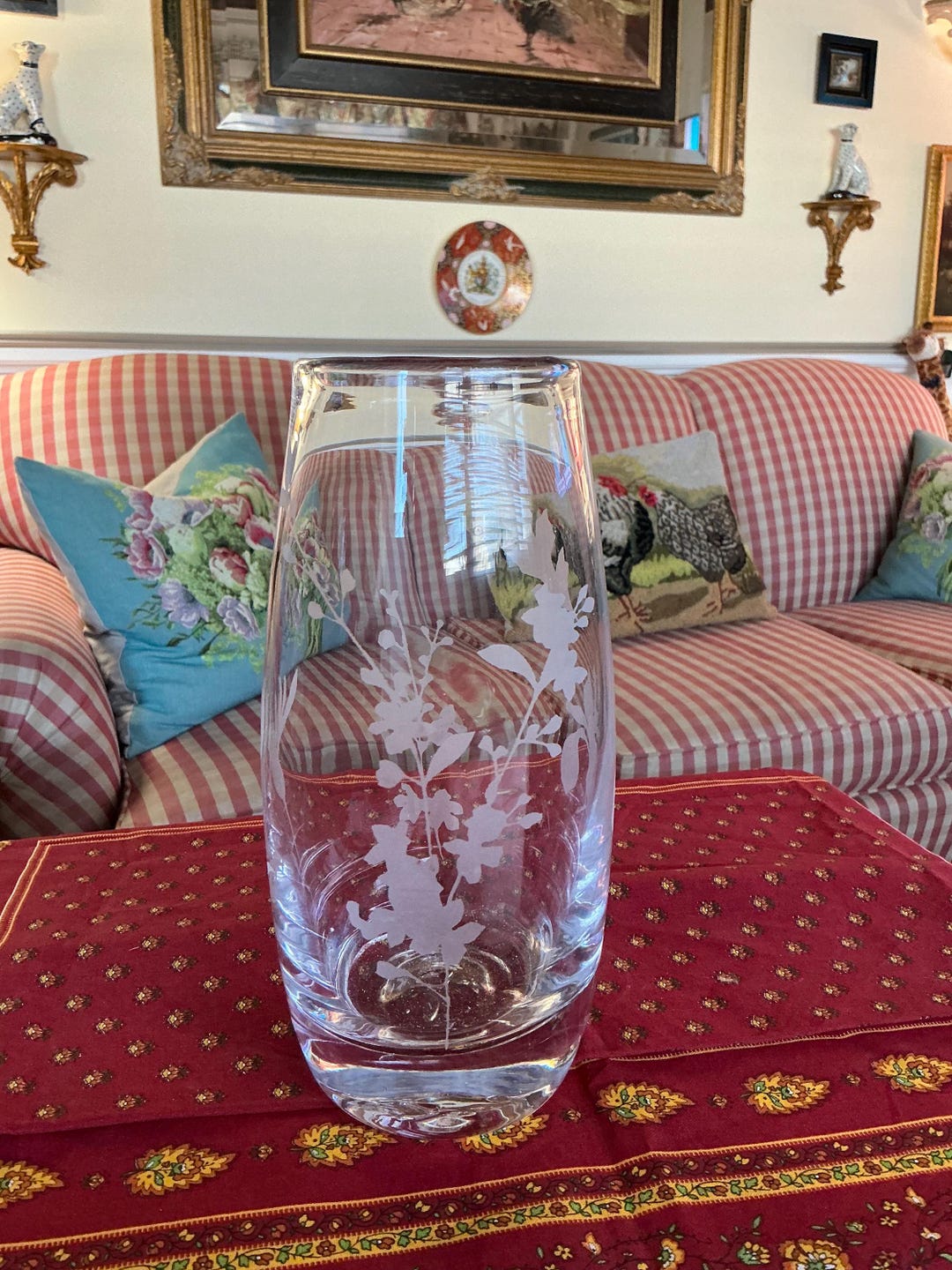 Classic Traditional Modern Engraved Floral Addison Glass Vase by Simon ...
