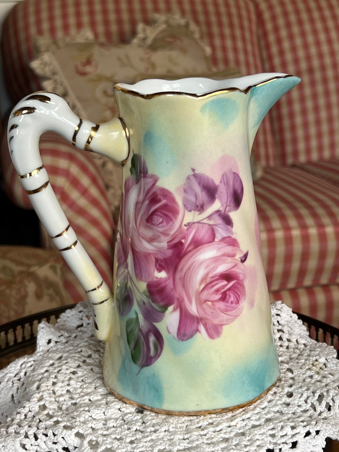 European French Country Floral Roses Pitcher Vase - Etsy
