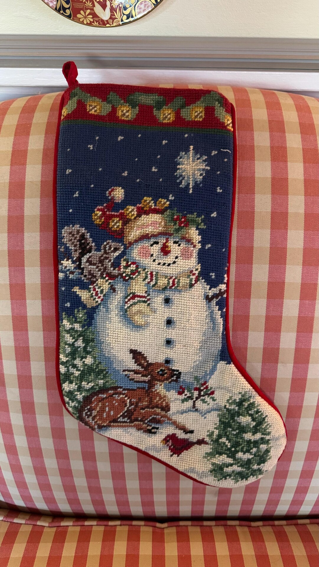 Classic Christmas Needlepoint Happy Snowman With Deer Stocking - Etsy