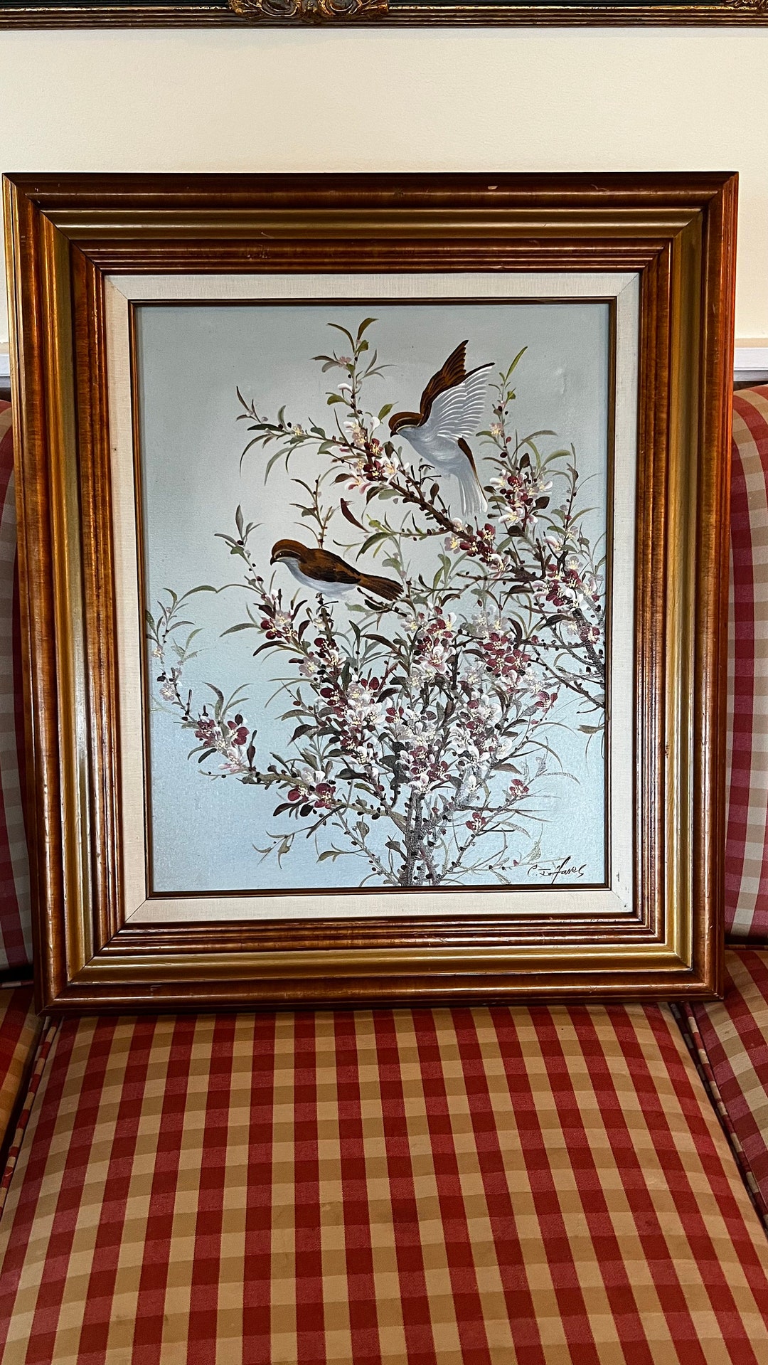 Country Birds in Cherry Blossoms Oil Painting by C. Jeffares - Etsy