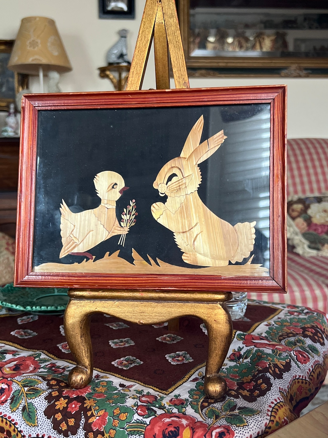 European Hand Carved Wood Inlay Od Duck and Bunny Rabbit Art - Etsy
