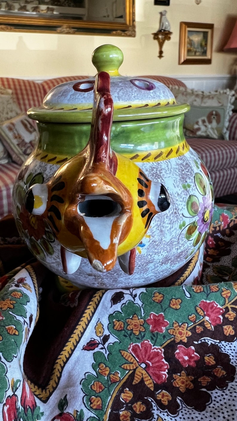 Whimical European Italian Potttery Hand Painted Floral Rooster Teapot ...