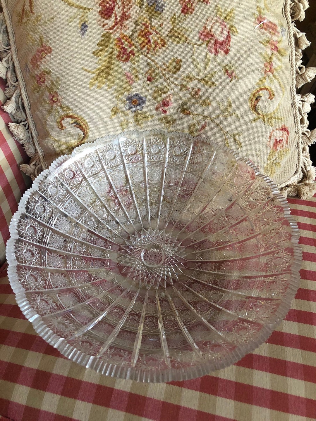 Traditional Cut Glass Lace Design Centerpiece Bowl - Etsy
