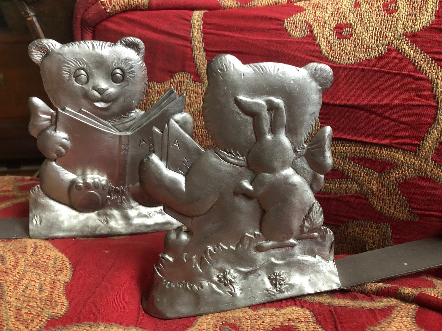 Country Pewter Teddy Bear Bookends | Etsy