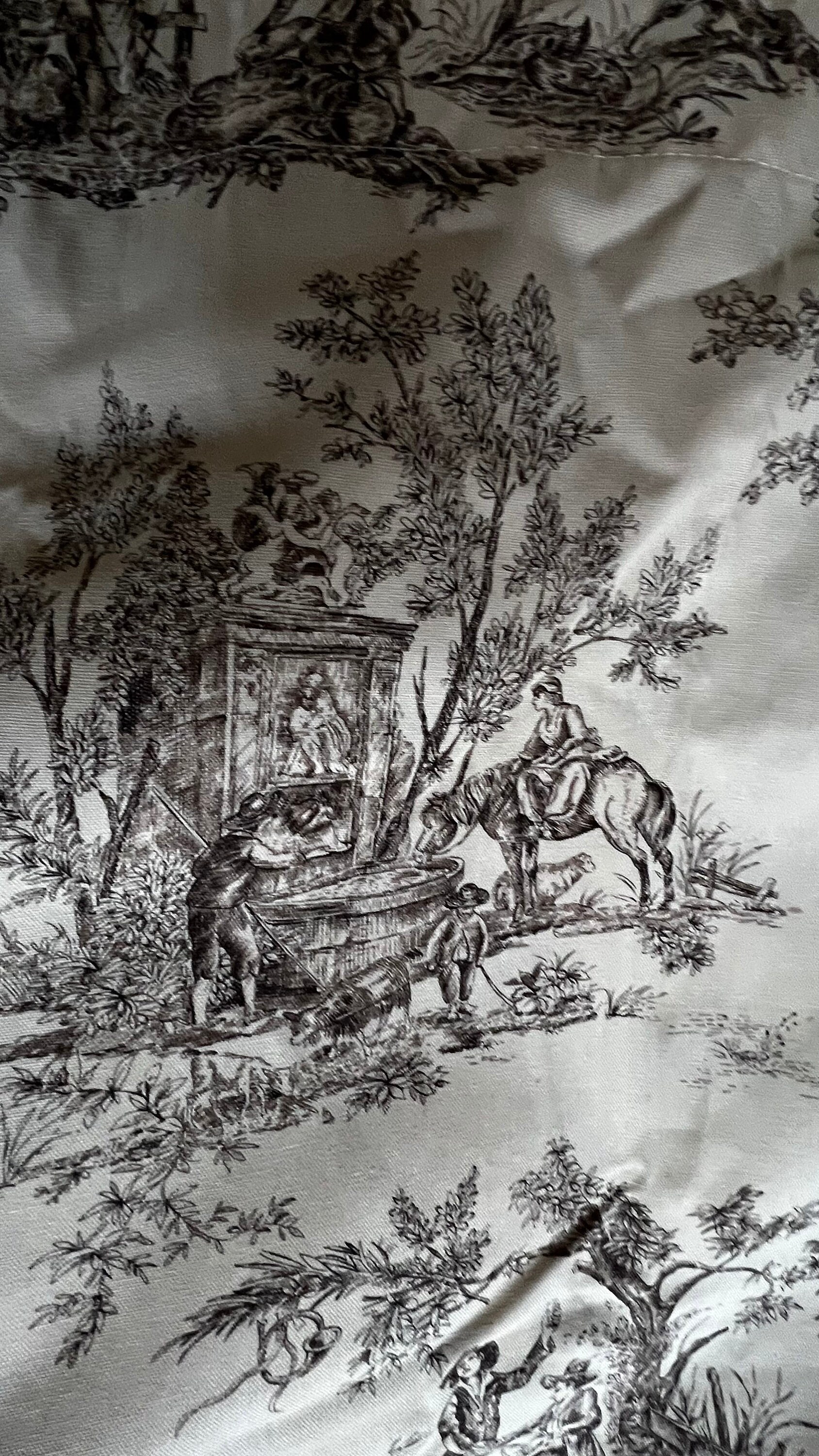 French Country Toile Brown and Cream Farmhouse Drapery Curtain Pair - Etsy