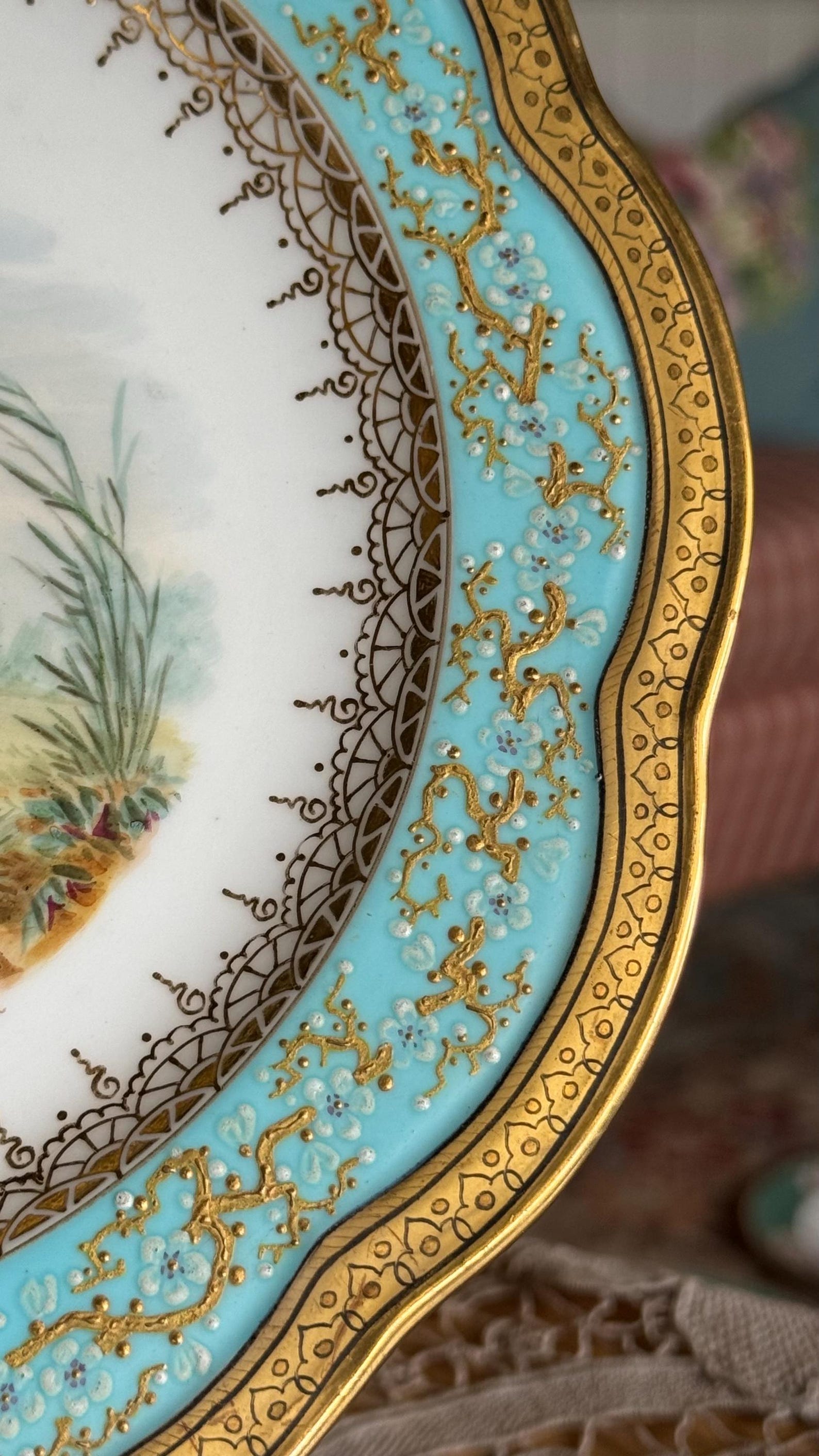 English Country Pheasant Bird French Enamel Pate Sur Pate Border Plate ...