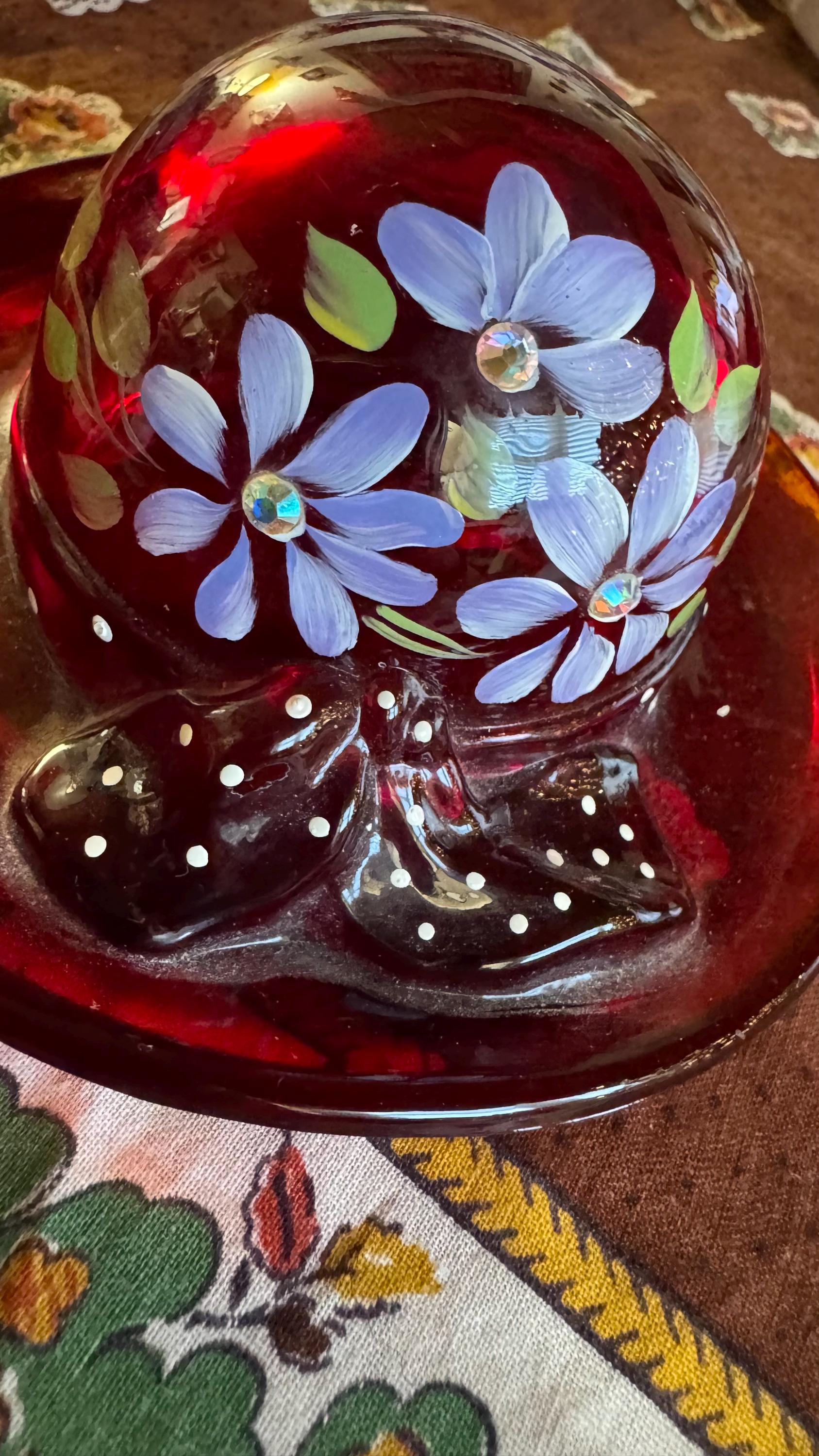 Whimsical Fenton Red Hand Blown Glass With Handpainted Ladies Hat With ...