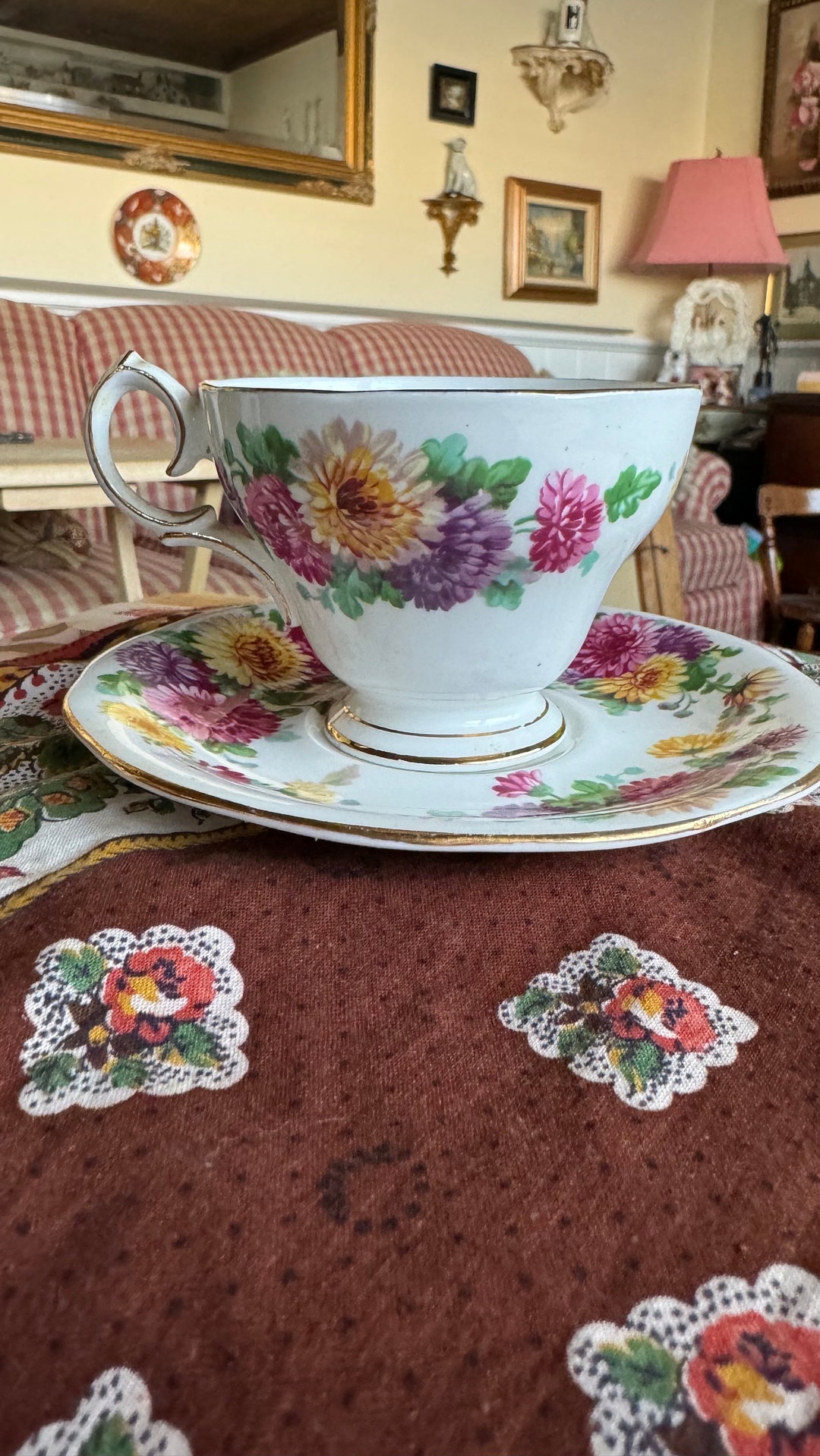 English Country Queen Anne “autumn Glory” Floral Footed Teacup and ...