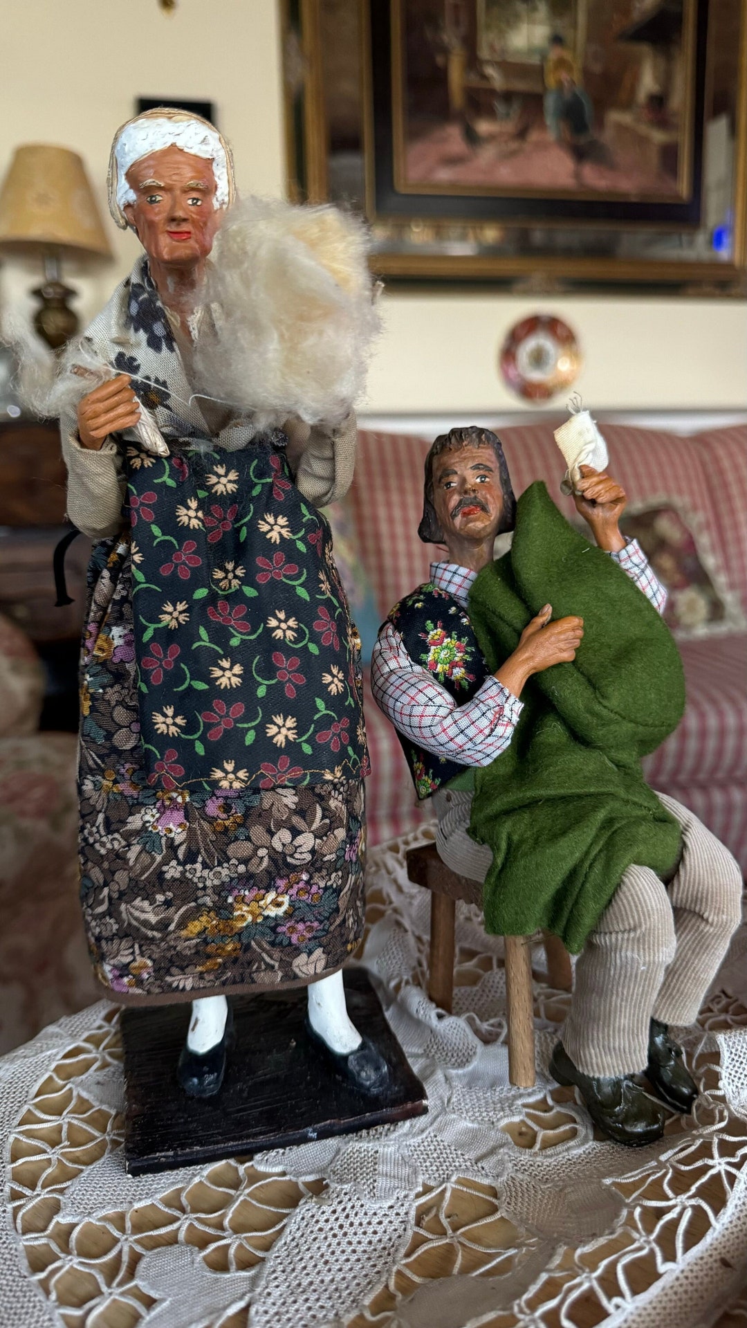 French Country Provence Santon France Old Couple Man and Woman Figurine ...