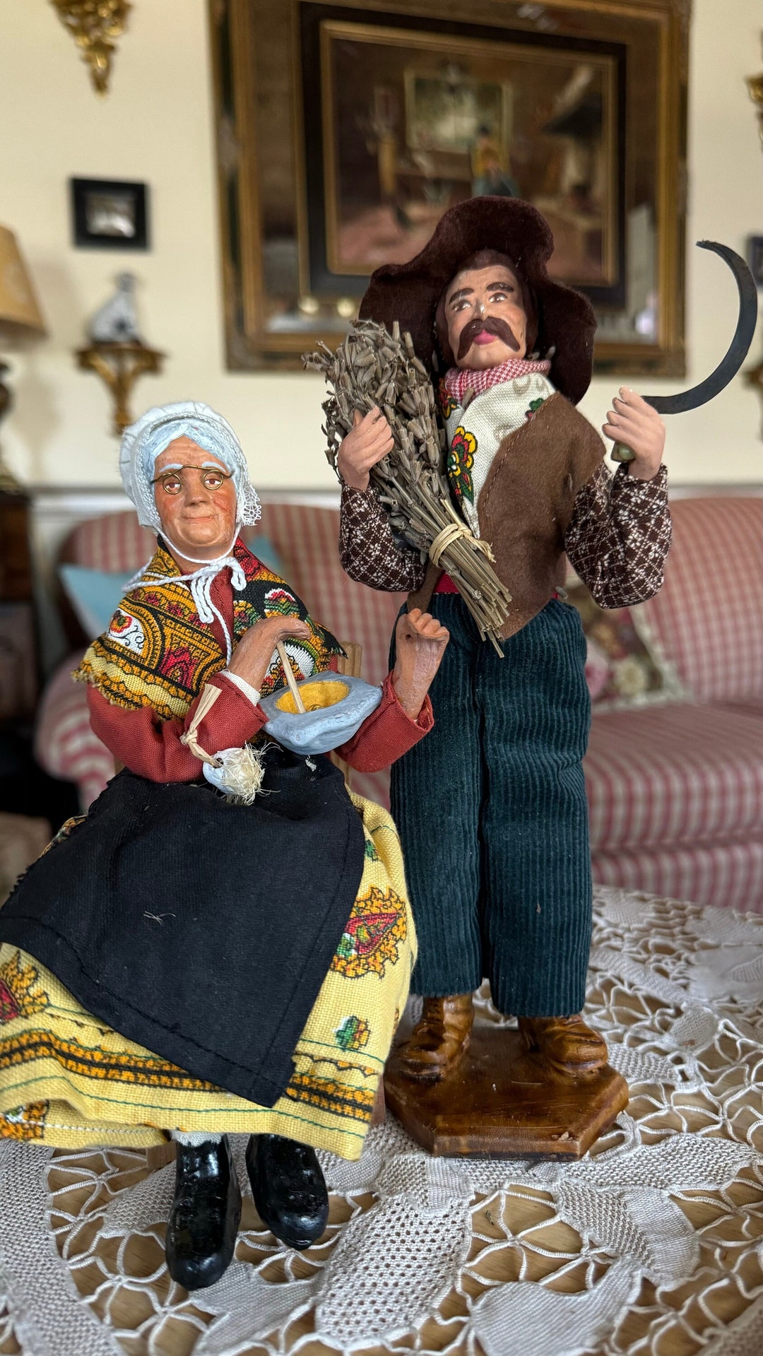 French Country Provence Santon France Old Couple Man and Woman Figurine ...