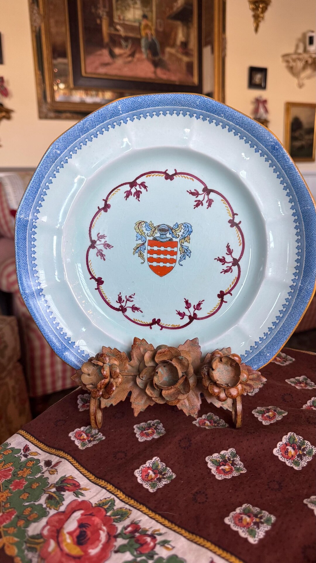 English Country Whimsical Coat of Arms Ironstone Adam Calyx Ware Plate ...
