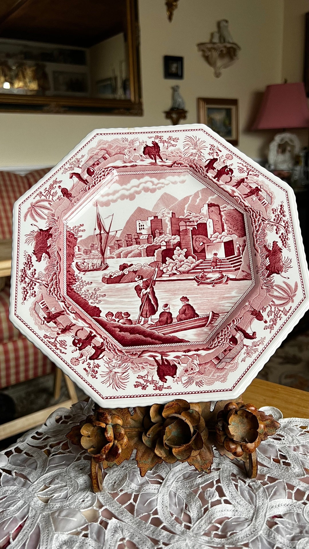English Country Pink Spode Sutherland Collection Caramanian Plate - Etsy
