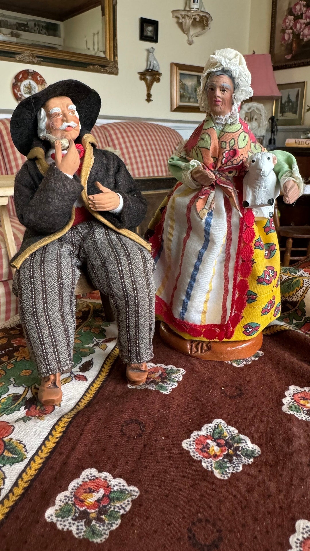 French Country Provence Santon France Old Couple Man and Woman Figurine ...