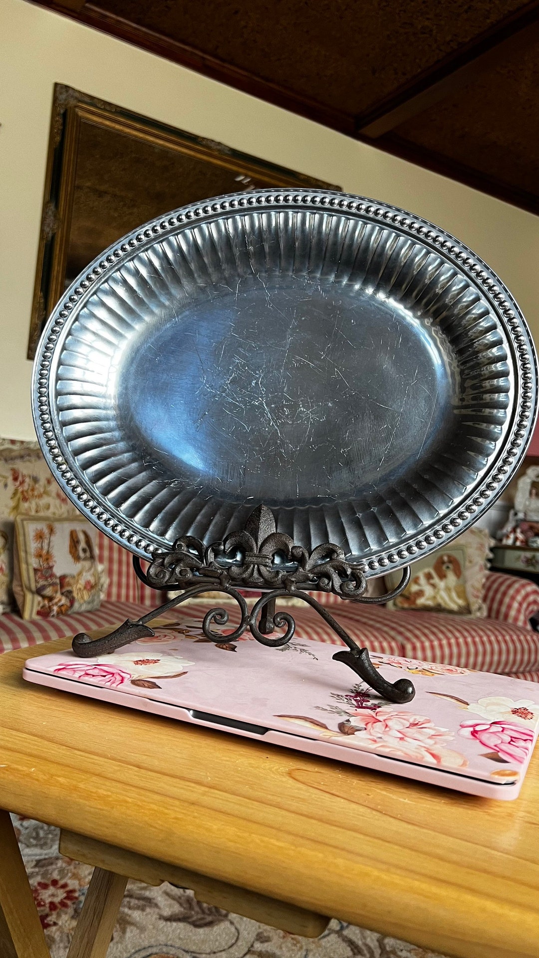 French Country Provence Round Beaded Wilton Oval Pewter Platter Tray - Etsy