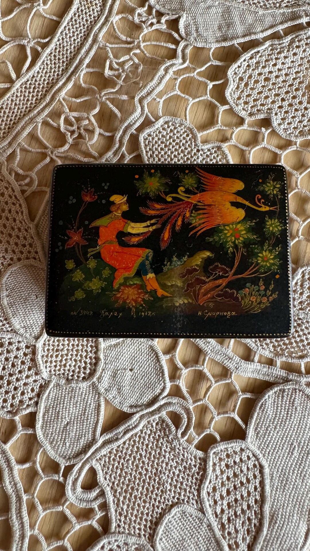 Whimsical Handpainted Russian Black Lacquer Box of Rare Vintage of ...
