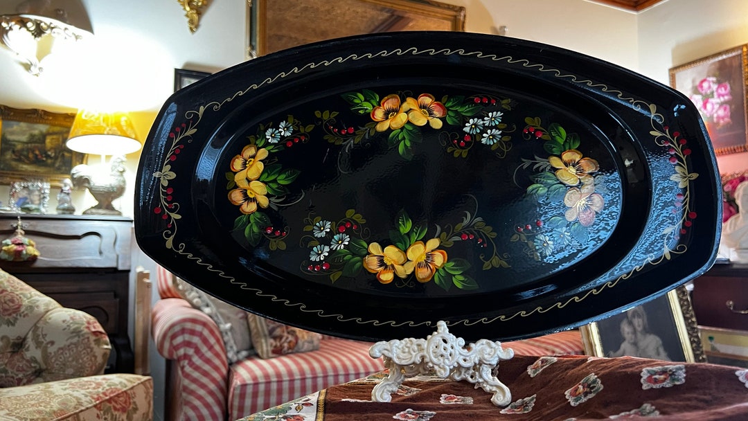 Country Romantic Shabby Chic Tole Floral Oval Tray - Etsy