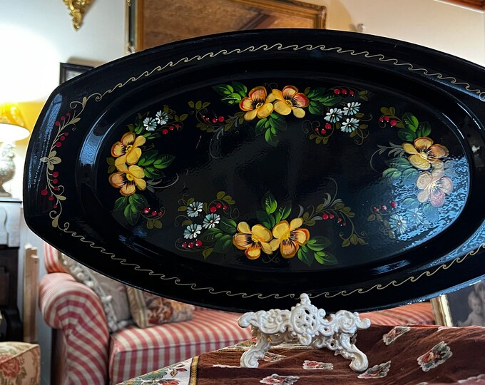 Country Romantic Shabby Chic Tole Floral Oval Tray - Etsy