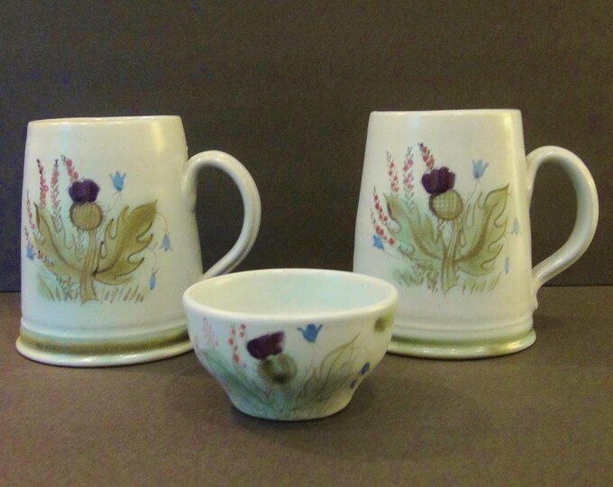 Vintage Pair of Scottish Thistleware Stoneware Tankards and Bowl / Hand ...