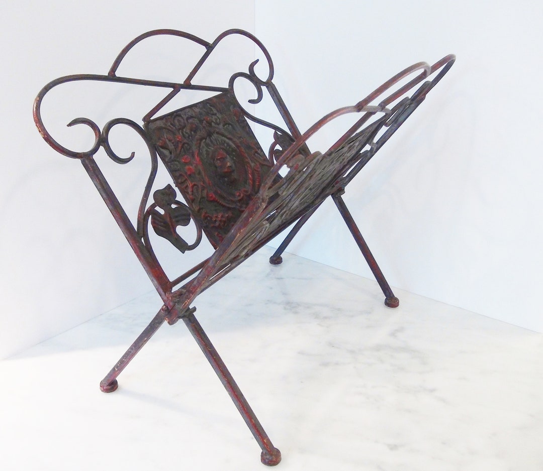 Vintage Wrought Iron Folding Magazine Rack With Lions Heads - Etsy