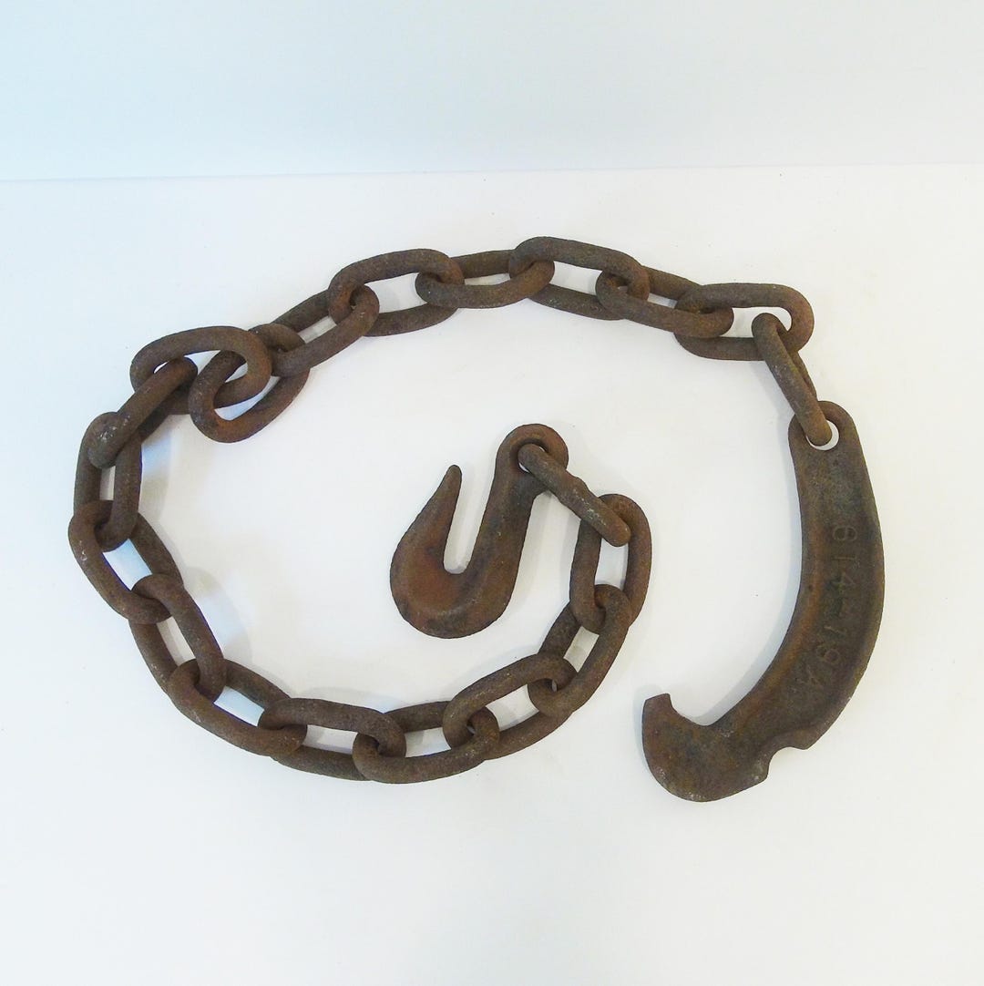 Antique 54" Forged Iron Chain W/ 2 Hooks / Simplex / Industrial Decor ...