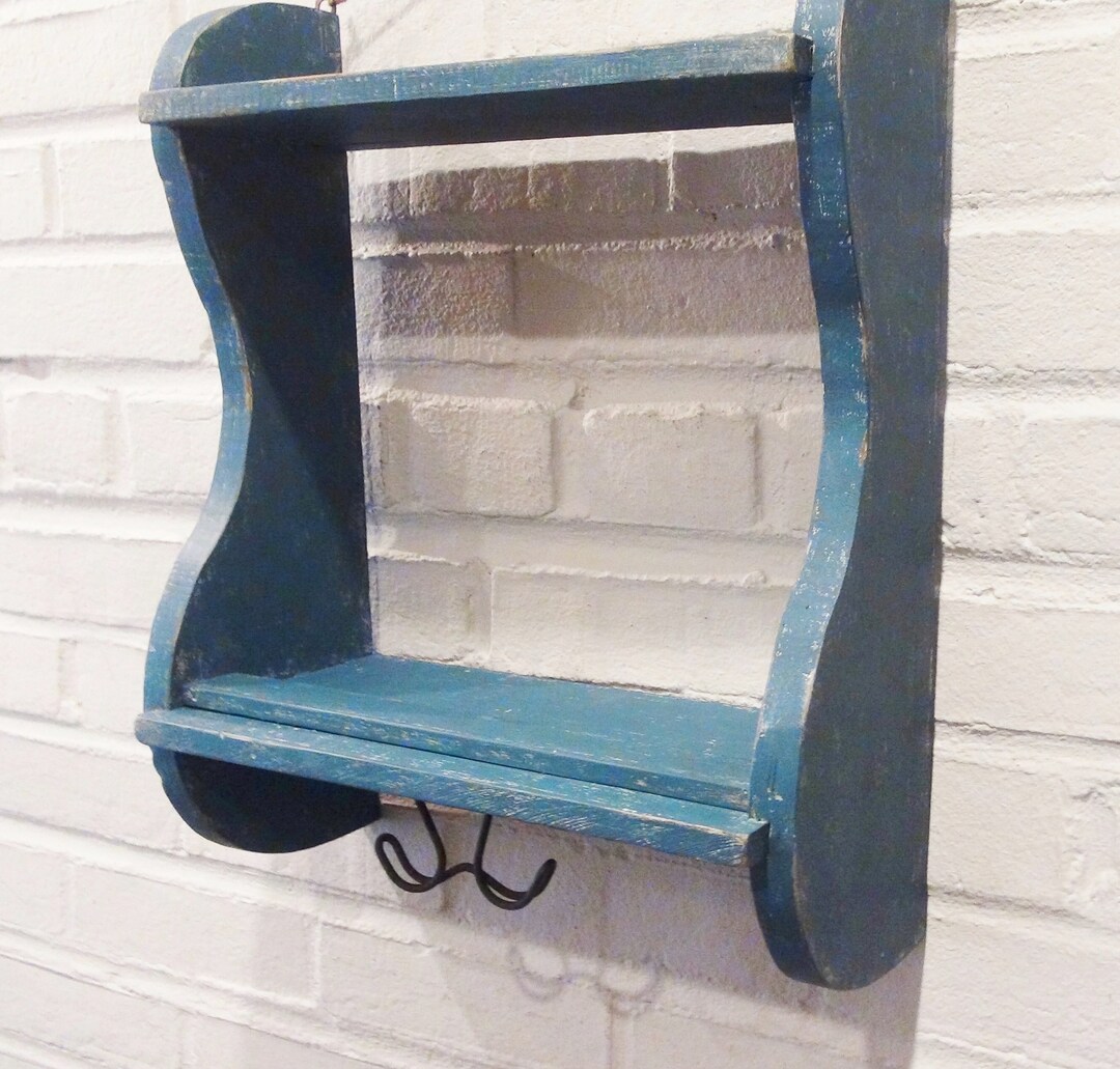 Distressed Rustic Wall Shelf With Old Double Hook / Farmhouse Decor ...