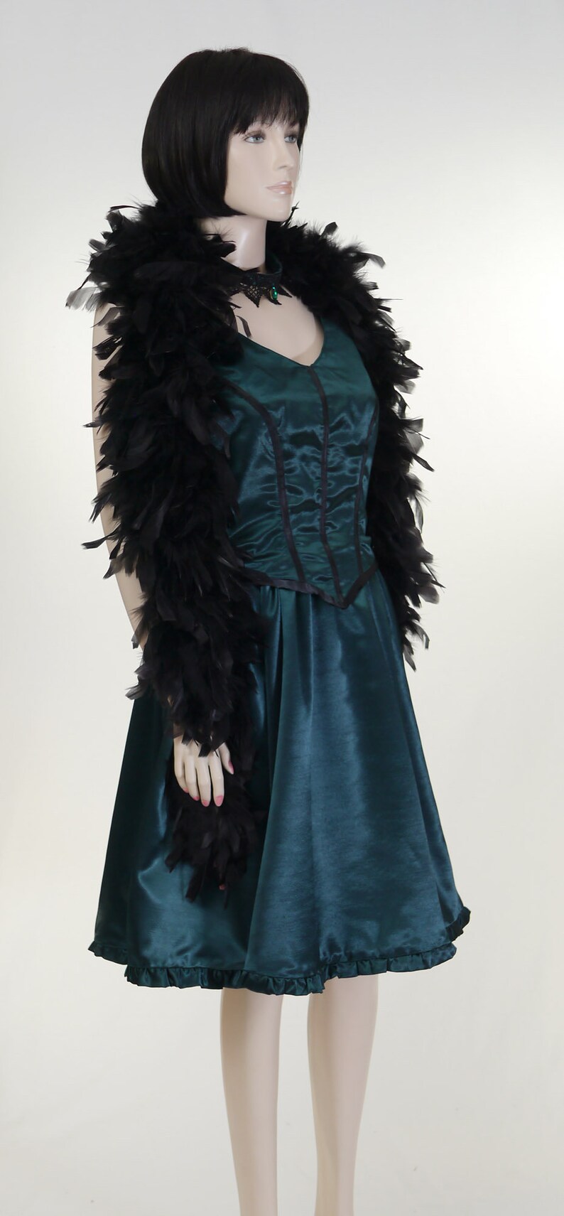 Vintage Wild West Saloon Gal Costume + Boa / Emerald Green Satin ...