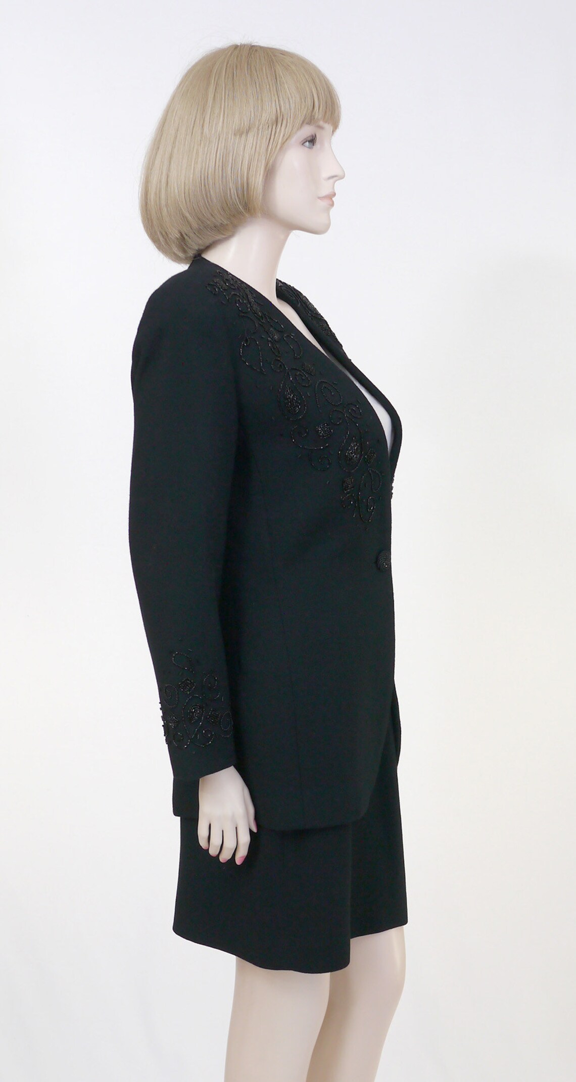 Vintage Talbots Petite Black Suit 2 Piece Suit Beaded Jacket Women's ...
