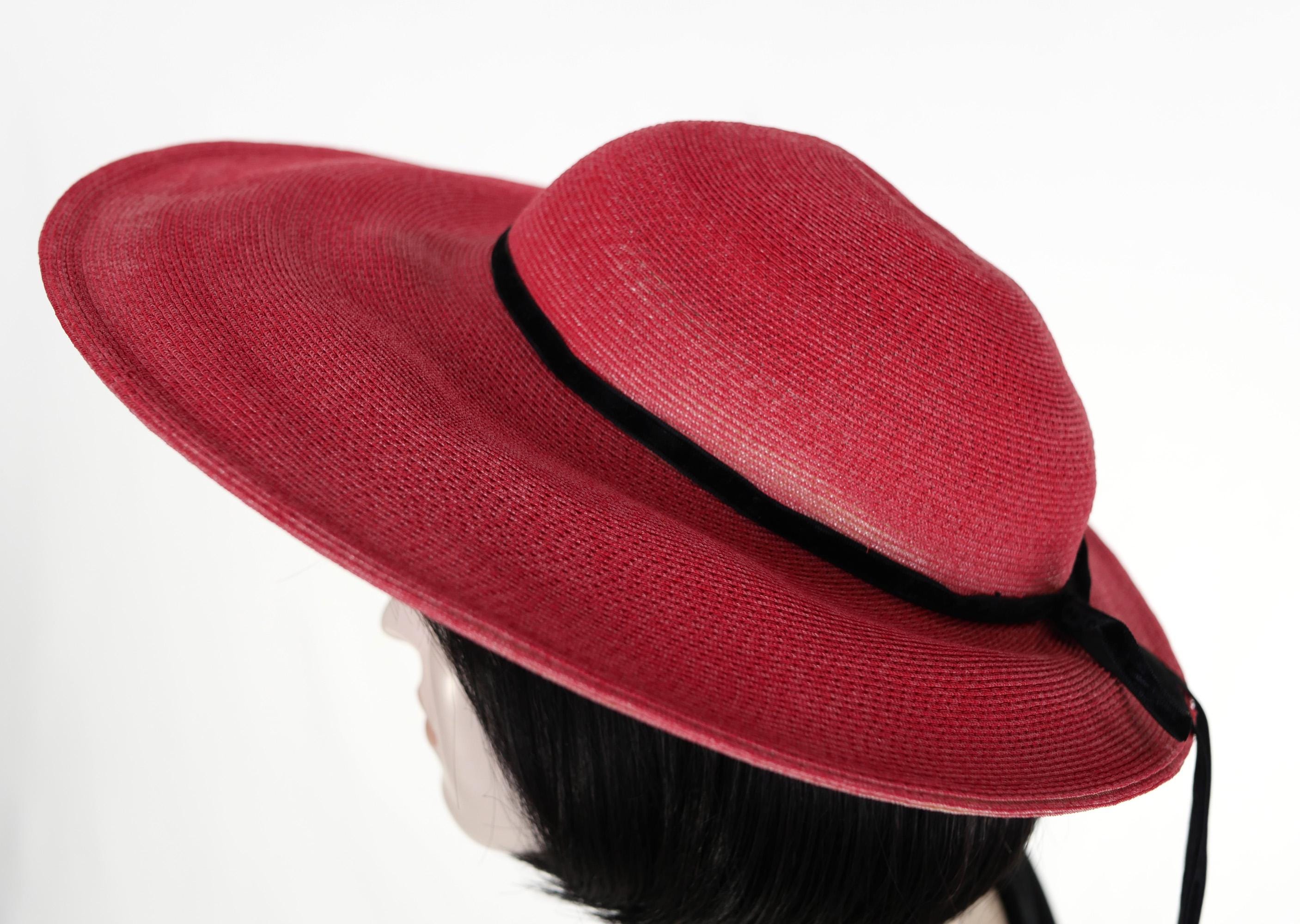 Vintage Wide Brim Hat W/floral Underside - Red Platter Hat - New York ...