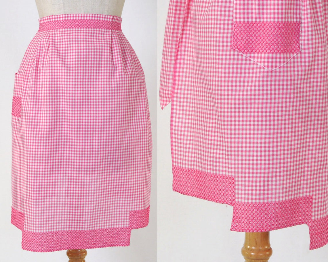 Vintage Women's Pink Gingham Half Apron With Single Patch - Etsy