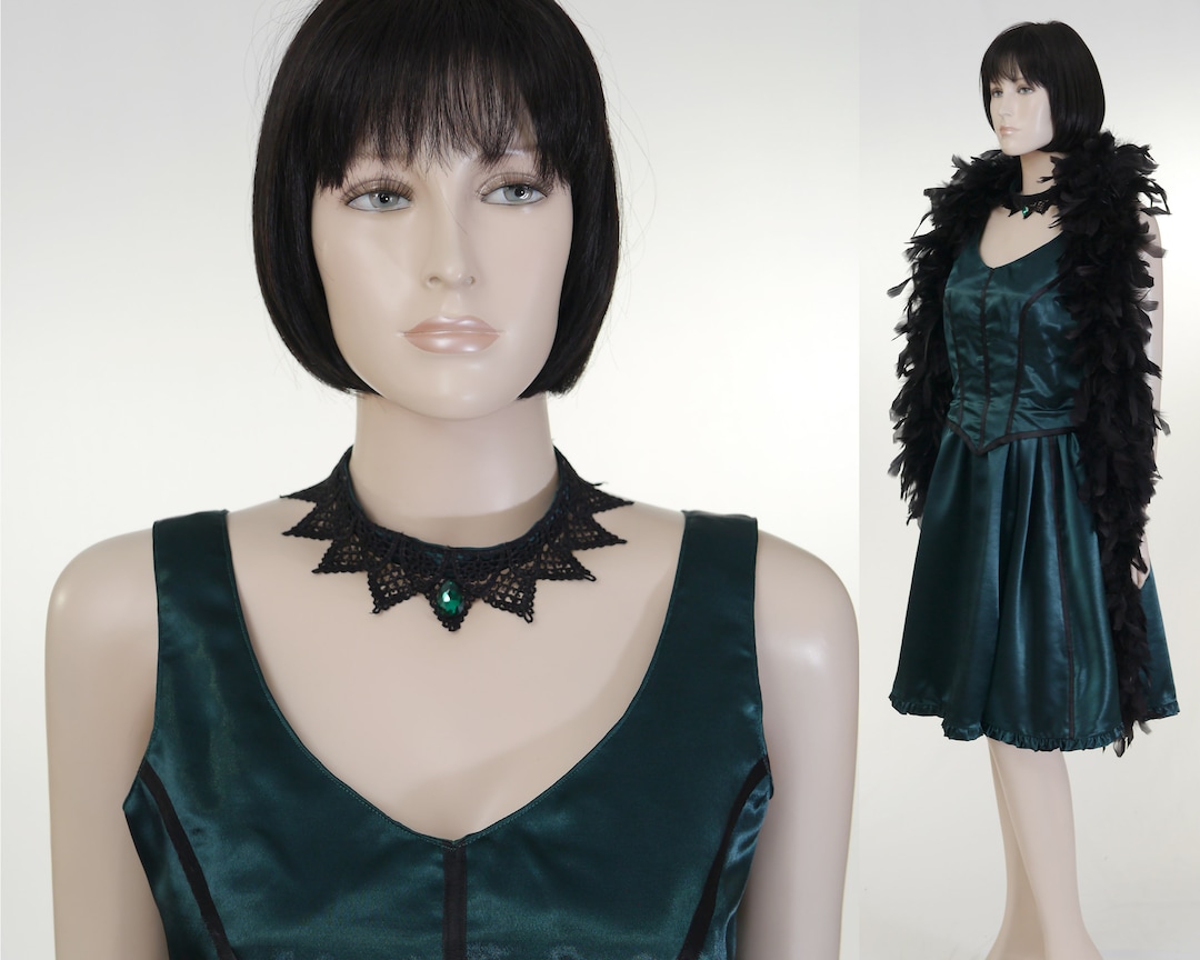 Vintage Wild West Saloon Gal Costume + Boa / Emerald Green Satin ...