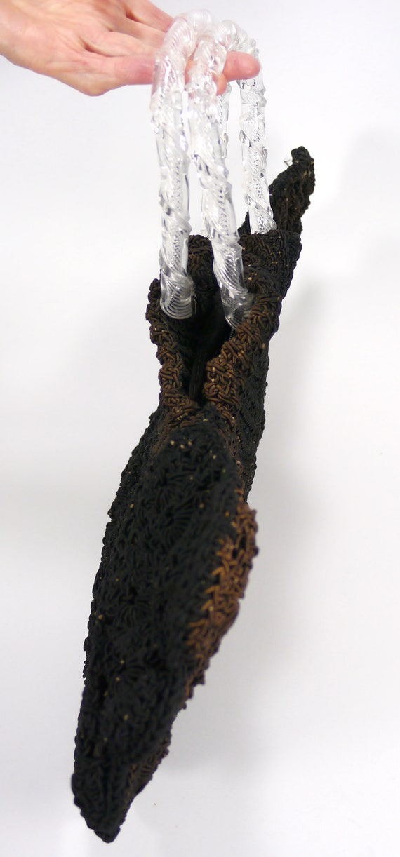 Vintage 1940's Half Moon Black Crocheted Fan Purse - … - Gem