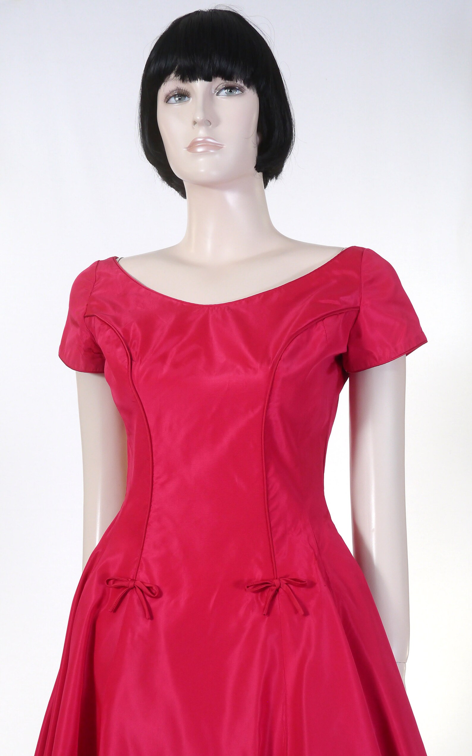 Vintage 1980s Prom Dress - Fit & Flare - Magenta Satin Dress - Taffeta ...
