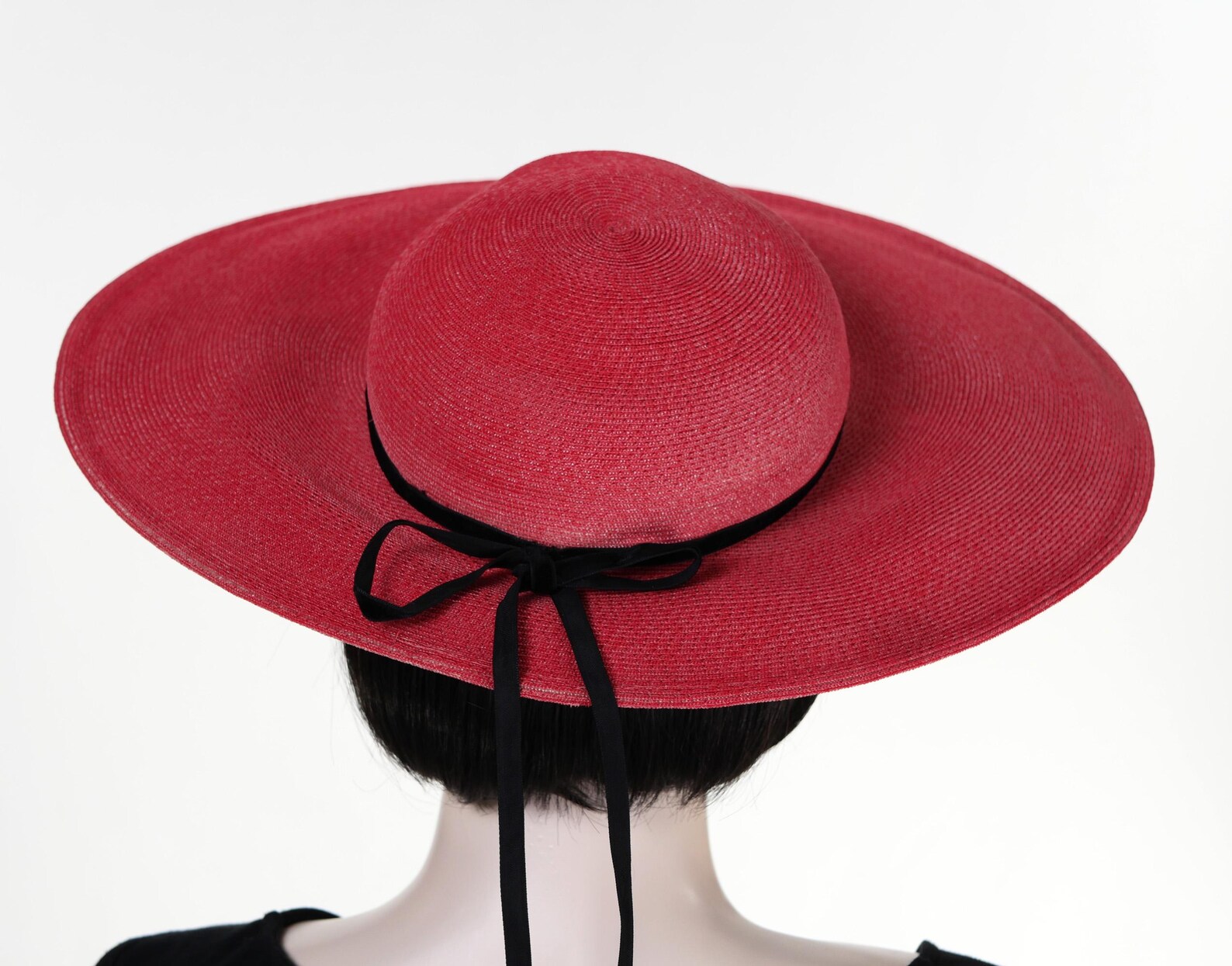 Vintage Wide Brim Hat W/floral Underside - Red Platter Hat - New York ...