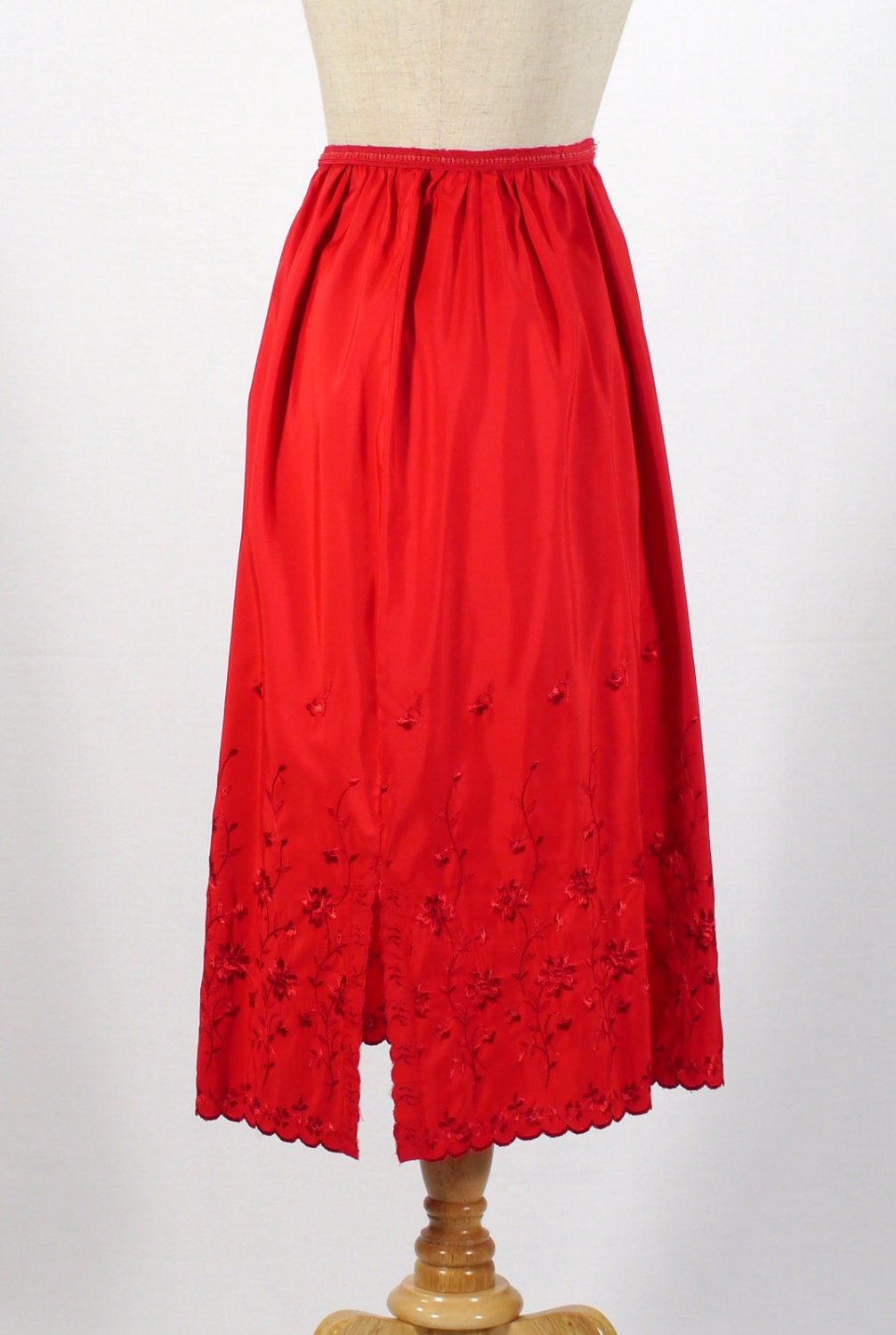 Vintage Women's Lingerie Red Satin Embroidered Half Slip 1960s American ...