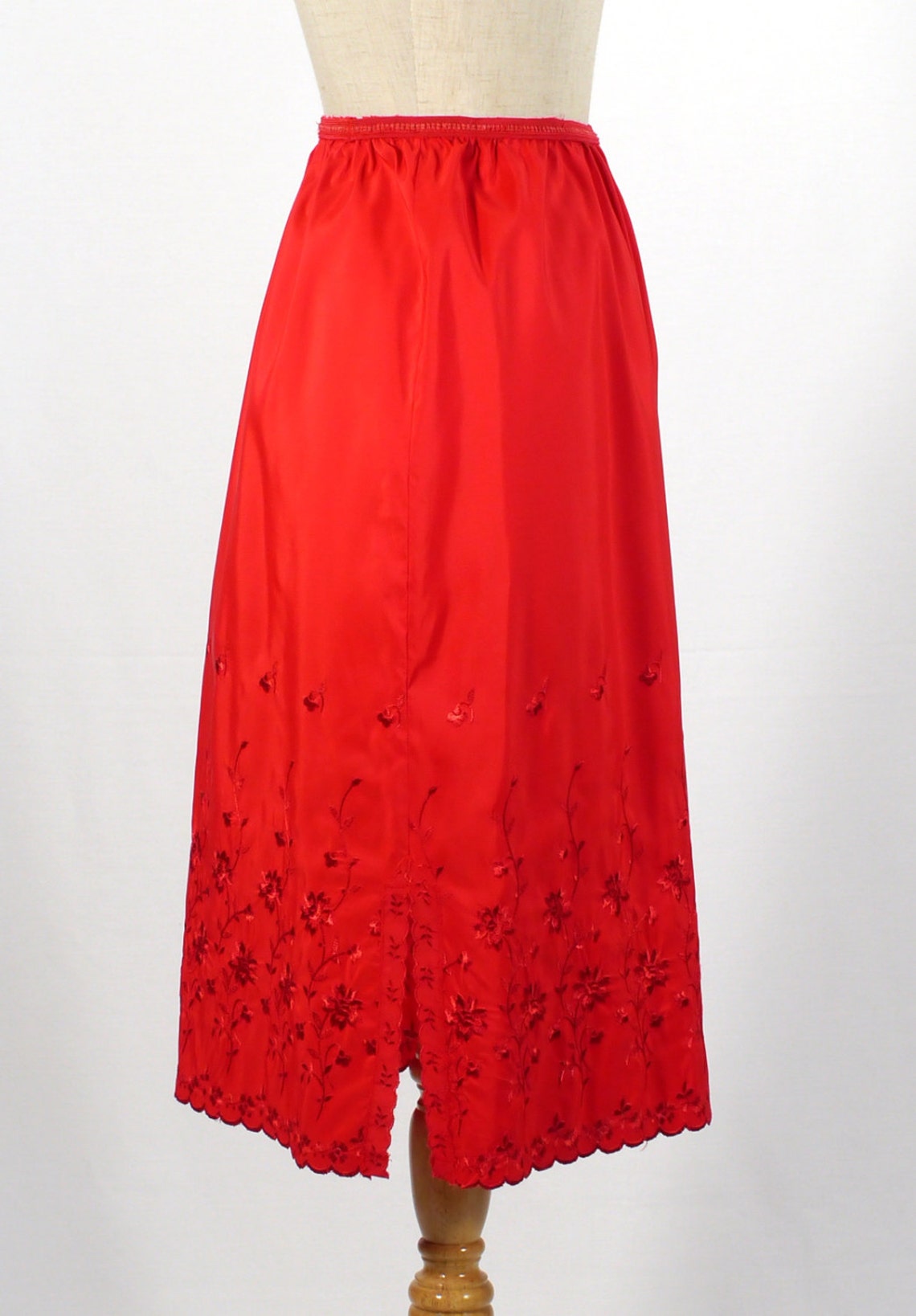 Vintage Women's Lingerie Red Satin Embroidered Half Slip 1960s American ...