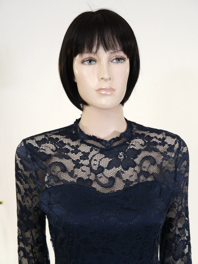 Vintage Navy Blue Lace Dress - Long Sleeve Lace Dress - Cocktail Dress ...