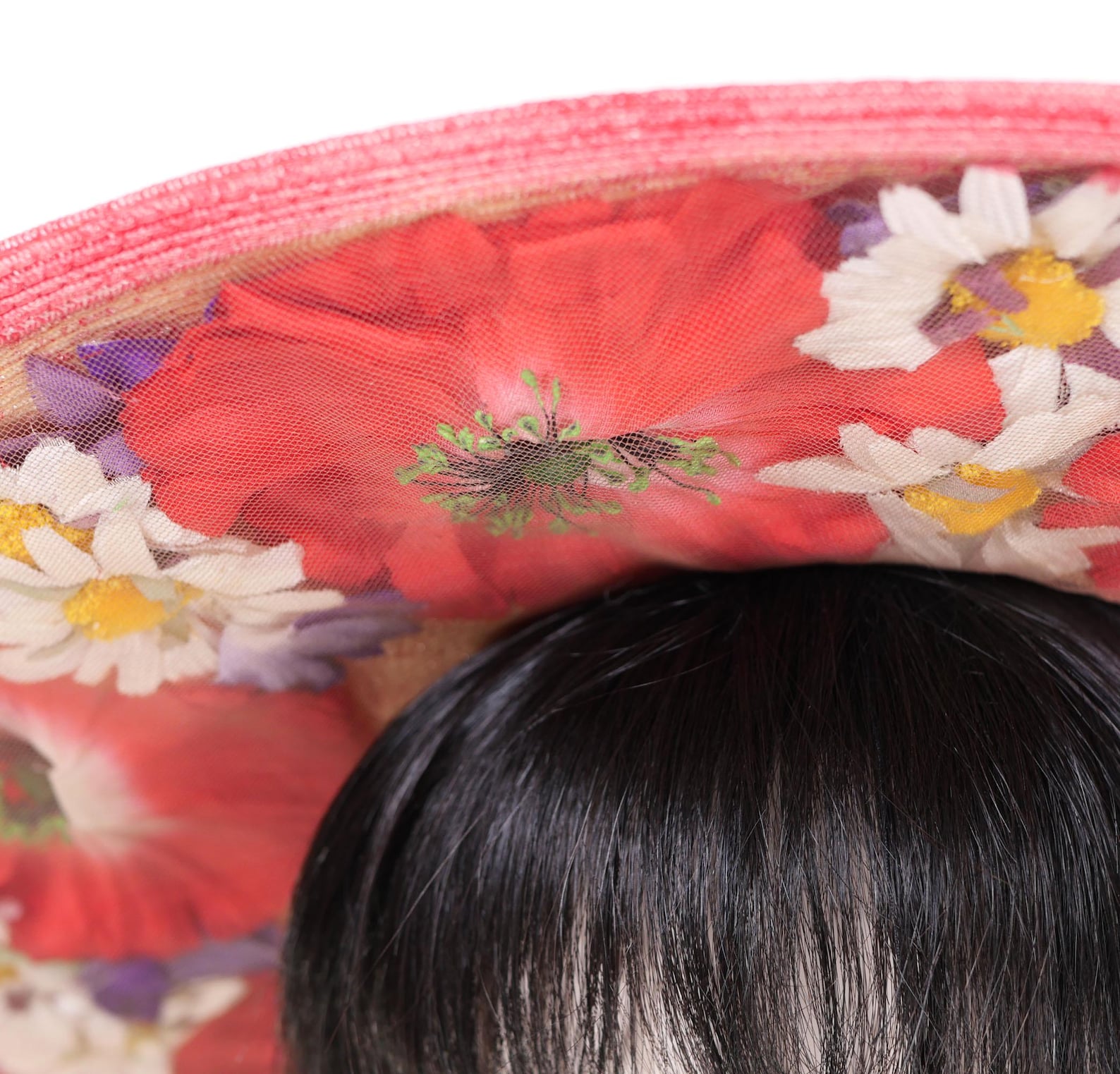 Vintage Wide Brim Hat W/floral Underside - Red Platter Hat - New York ...