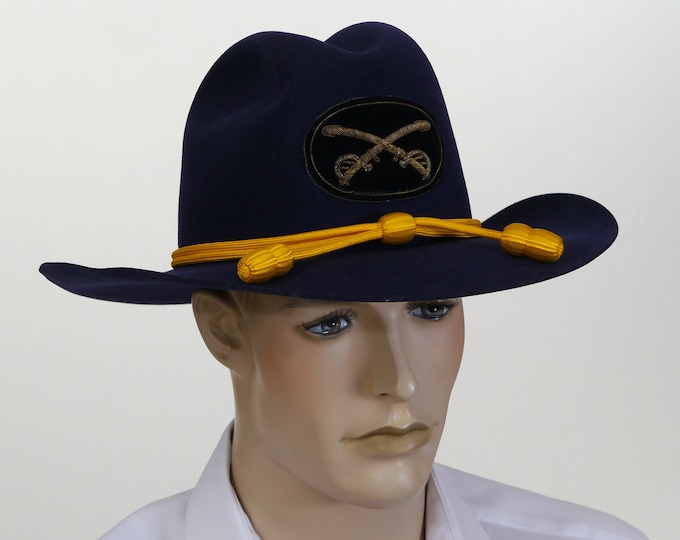 Vintage Men's Navy Blue Stetson Style Hat - Cavalry Hat - Yellow Braid ...