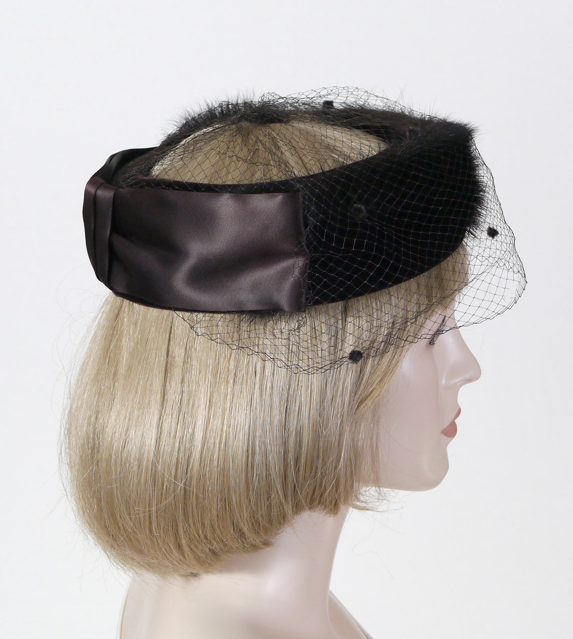 Vintage Women's Brown Fur Halo Veiled Hat Church Hat Mid Century Hat ...