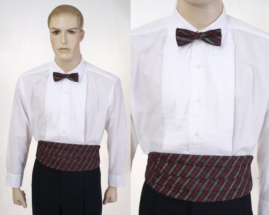 Vintage Plaid Cummerbund Set - Adjustable Belt, Bow Tie, Pocket Square ...