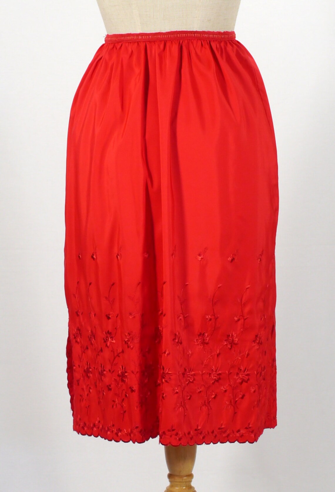 Vintage Women's Lingerie Red Satin Embroidered Half Slip 1960s American ...
