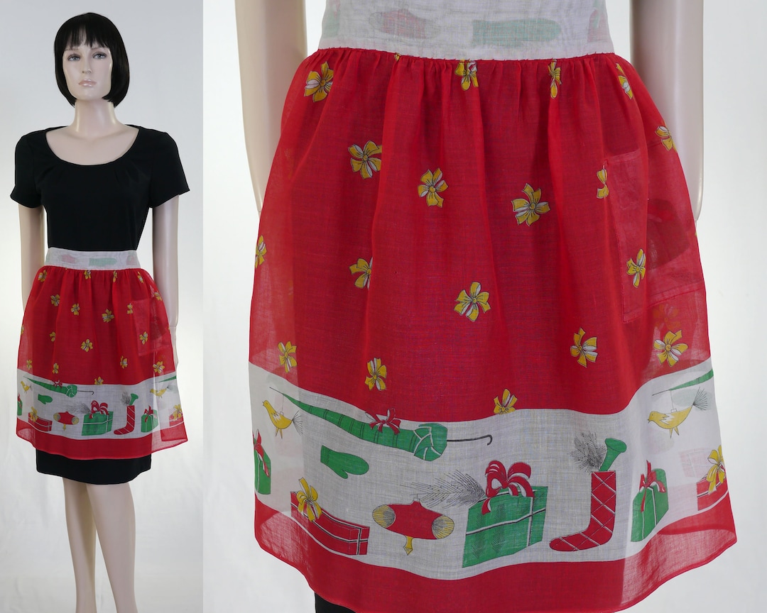 Vintage 1960s Women's Holiday Apron / Red & Green Apron / Retro Apron ...