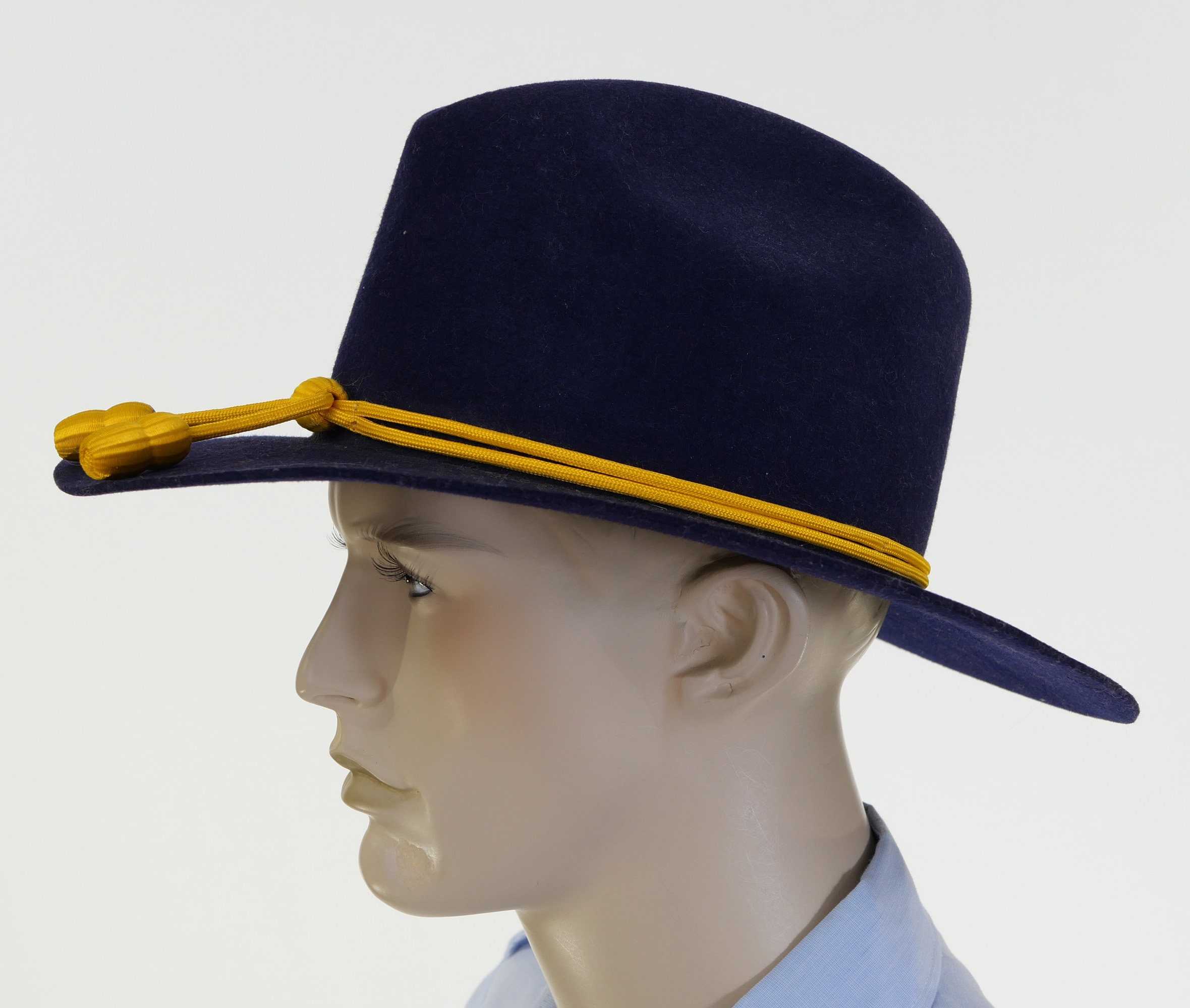 Vintage Cavalry Style Hat Navy Blue W/yellow Hat Cord Size 6 7/8 ...