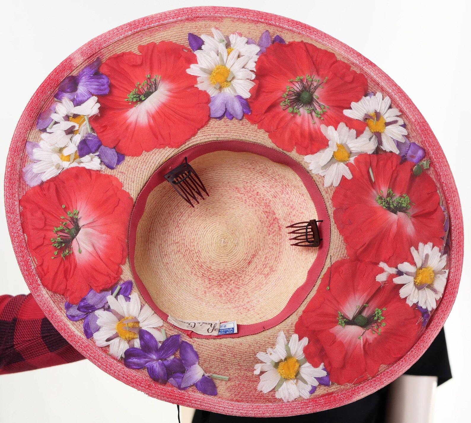 Vintage Wide Brim Hat W/floral Underside - Red Platter Hat - New York ...
