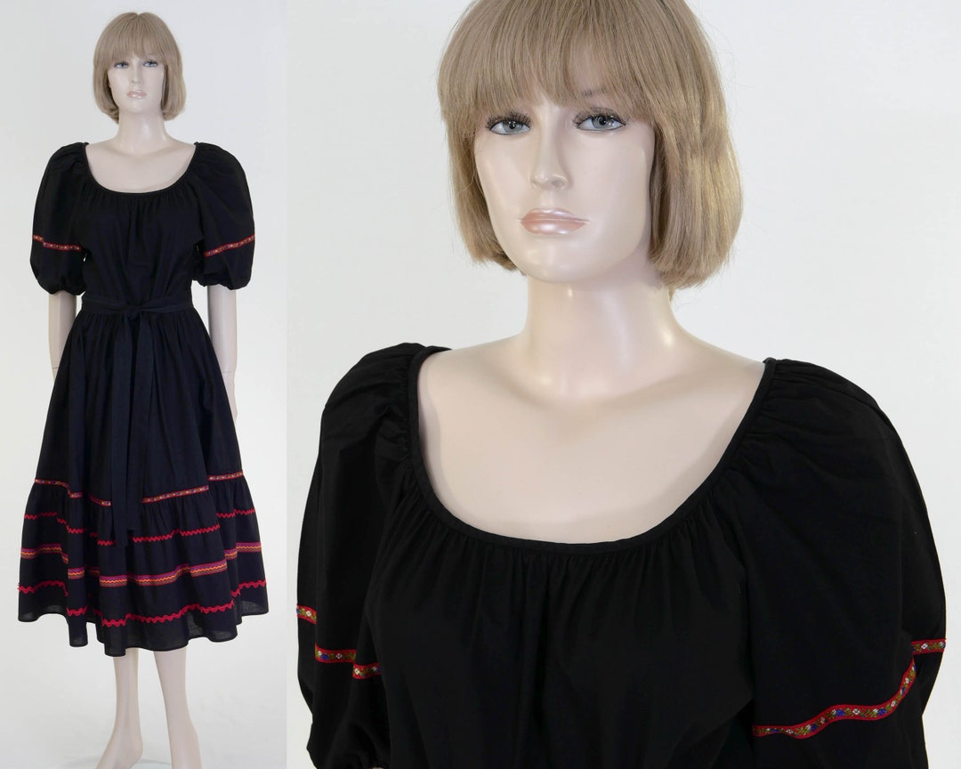 Vintage Patio Dress - Black Dress W/ribbon Trim - Southwest Dress ...